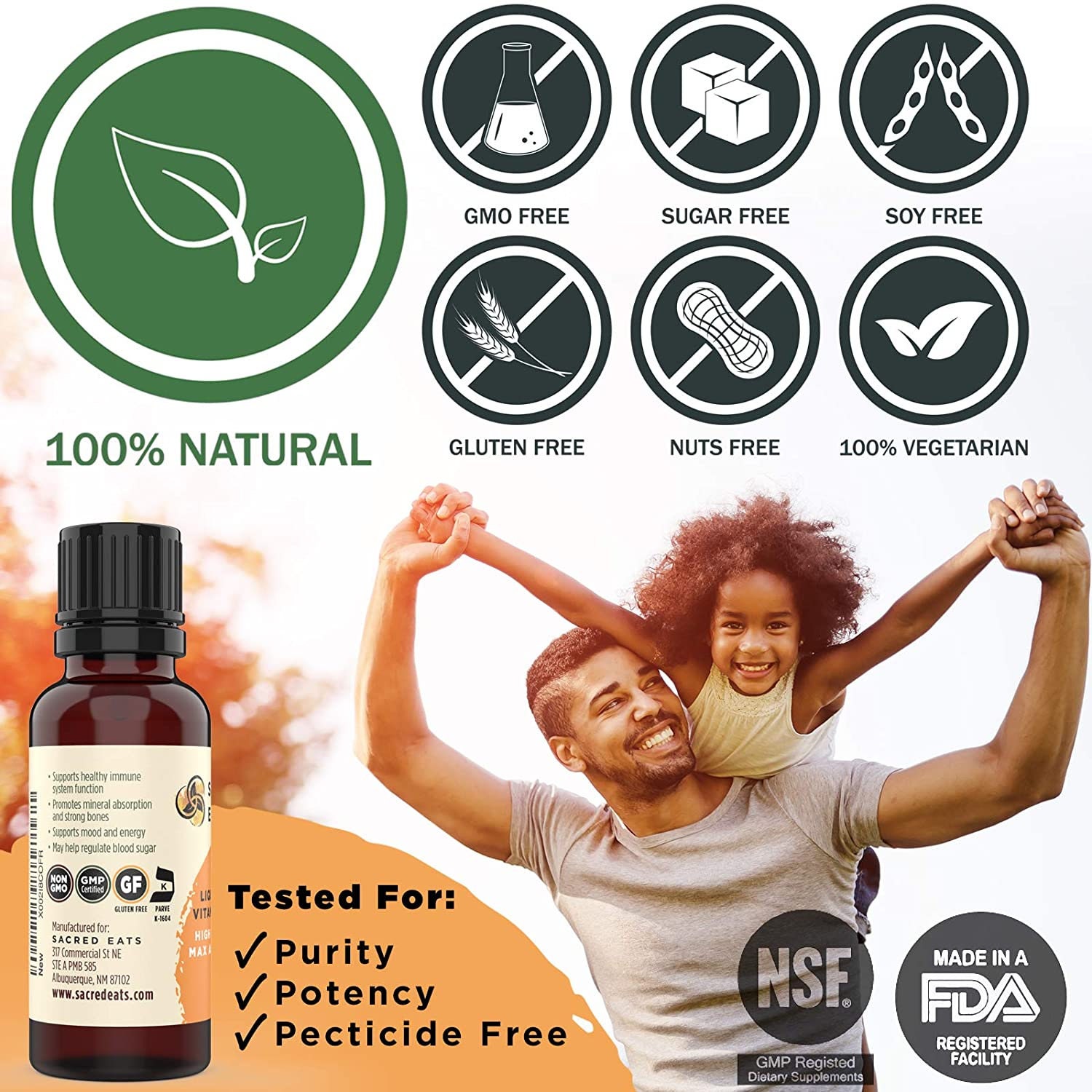 Sacred Eats Vitamin D3 Liquid Drops for Adults and Kids - 5,000 IU ...