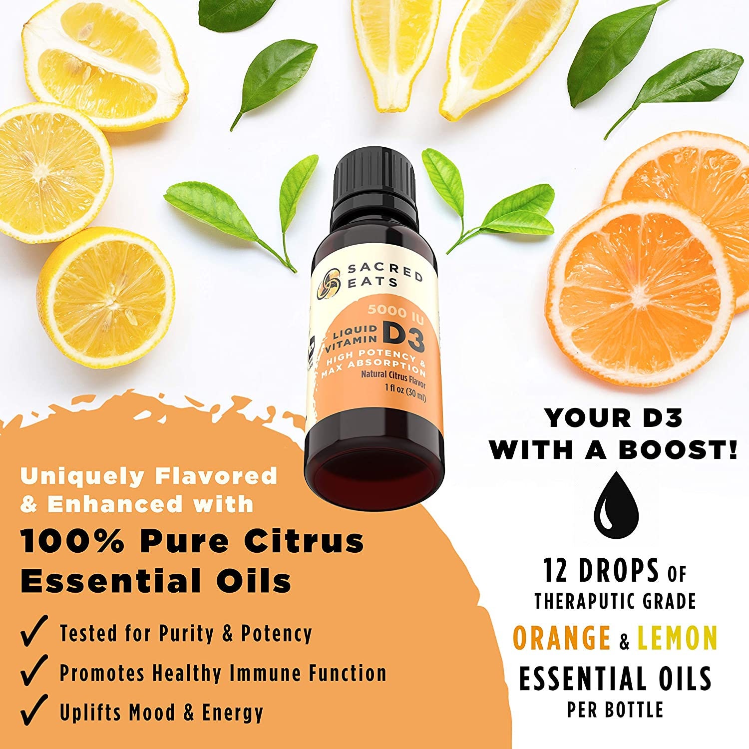 Sacred Eats Vitamin D3 Liquid Drops for Adults and Kids - 5,000 IU ...