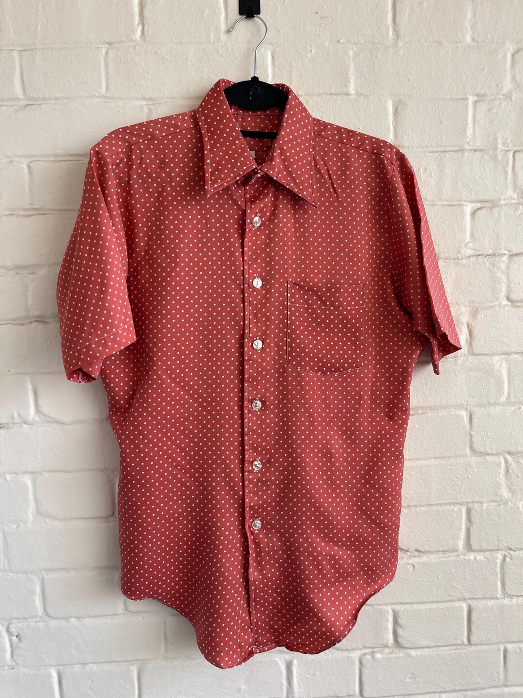 Vintage Golden Arrow Men’s Shirt Ultressa Terracotta With White Polka Dots Pointed Collar ...