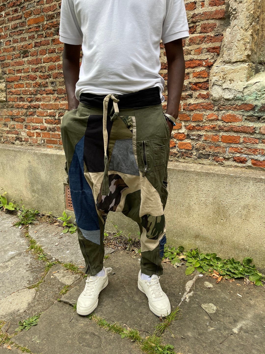 Funky African Patchwork Trousers Khaki Harem Pants Mens Patchwork Baggy ...