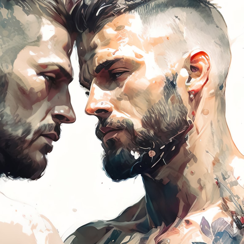 Male Gay Couple Romantic Digital Art Ai Generated Realistic Etsy