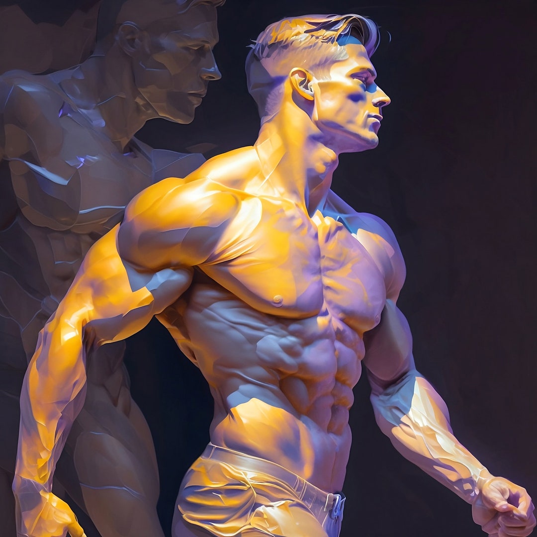 Nude Male Muscle Torso Digital Gay Art Ai Generated Male Erotic Poster Wall Art Digital