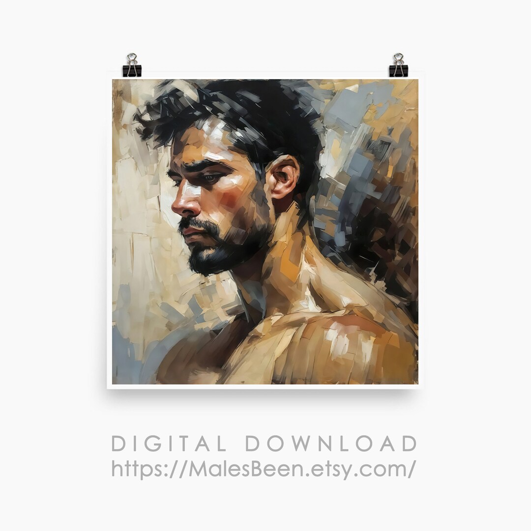 Male Portrait Oil Painting, Digital Gay Art, AI Generated, Bearded Man ...