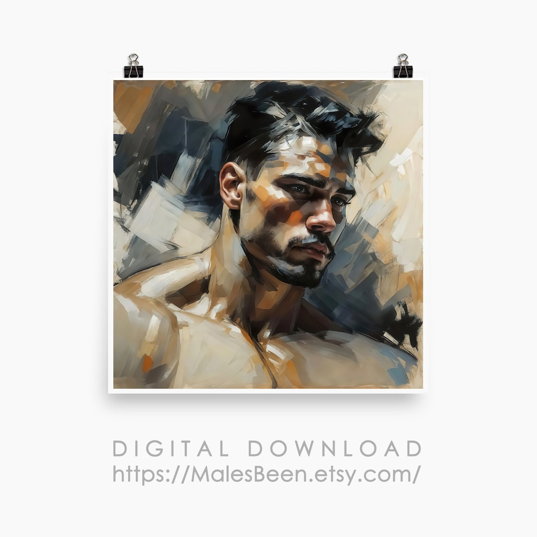 Male Portrait Oil Painting, Digital Gay Art, AI Generated, Bearded Man ...