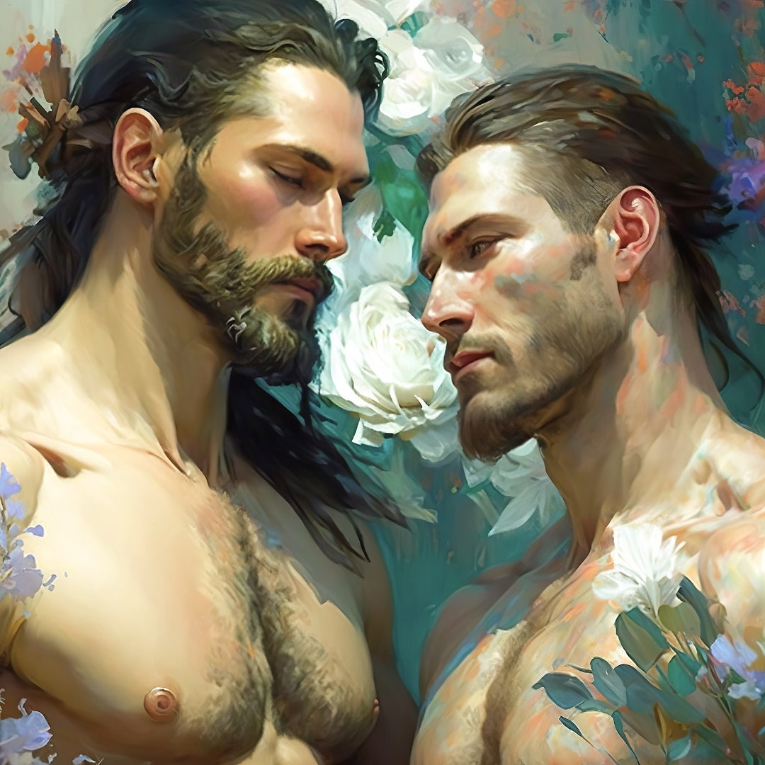 Male Gay Couple Digital Art Ai Generated Realistic Art Oil Etsy