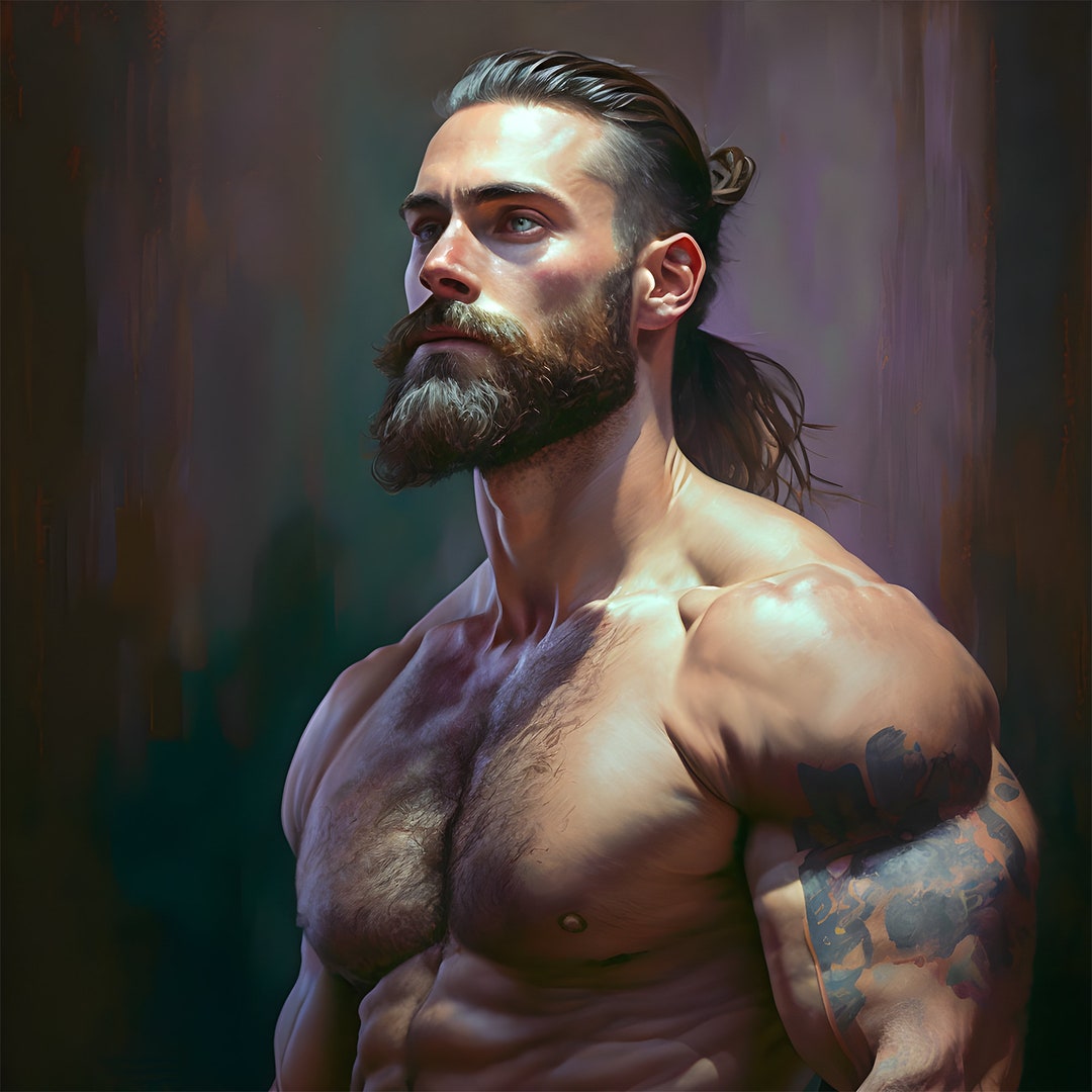 Male Portrait Digital Art Ai Generated, Realistic Oil Painting, Nude ...