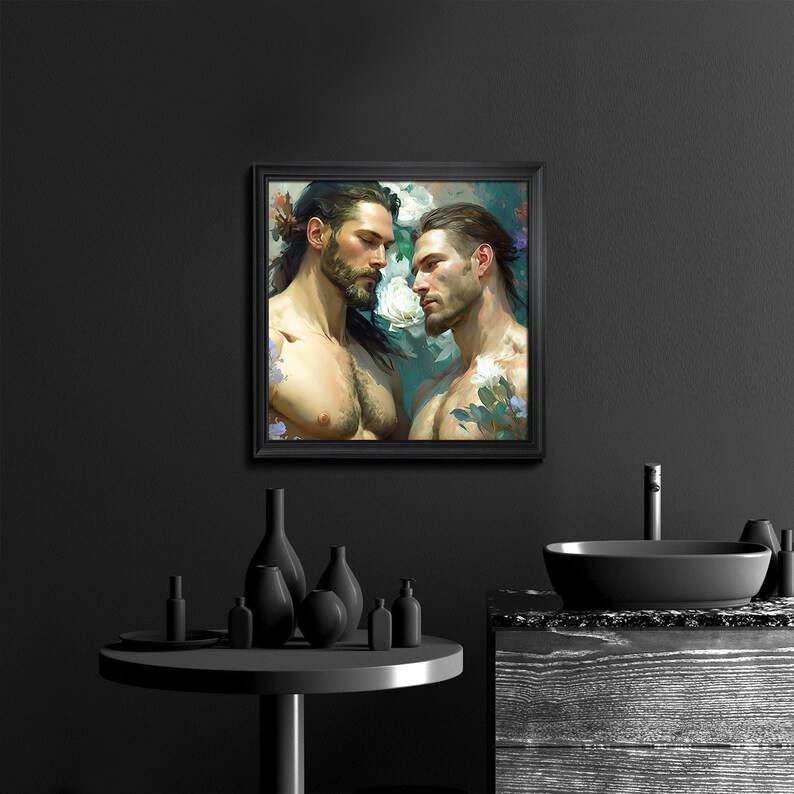 Male Gay Couple Digital Art Ai Generated Realistic Art Oil Etsy