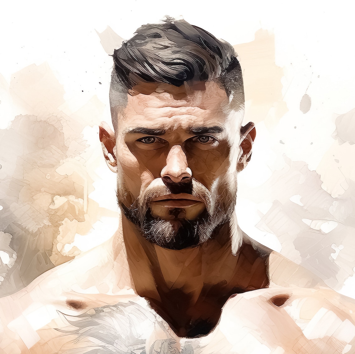 Muscle Male Nude Portrait Digital Gay Art AI Generated, Male Erotic ...