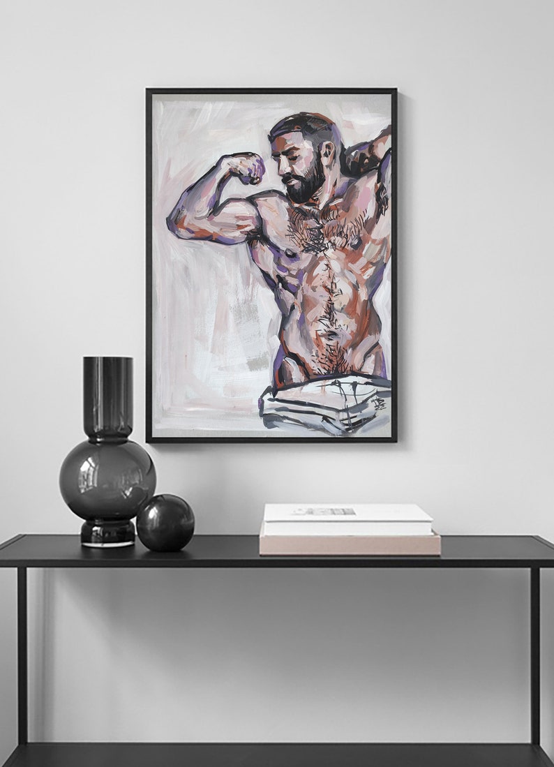 Nude Erotic Figure Muscle Man Original Painting Nude Male Gay Art