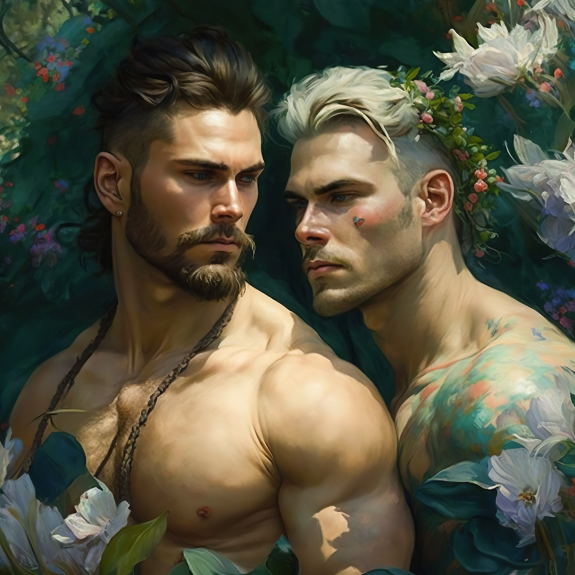 Male Gay Couple Digital Art Ai Generated, Realistic Art Oil Painting ...