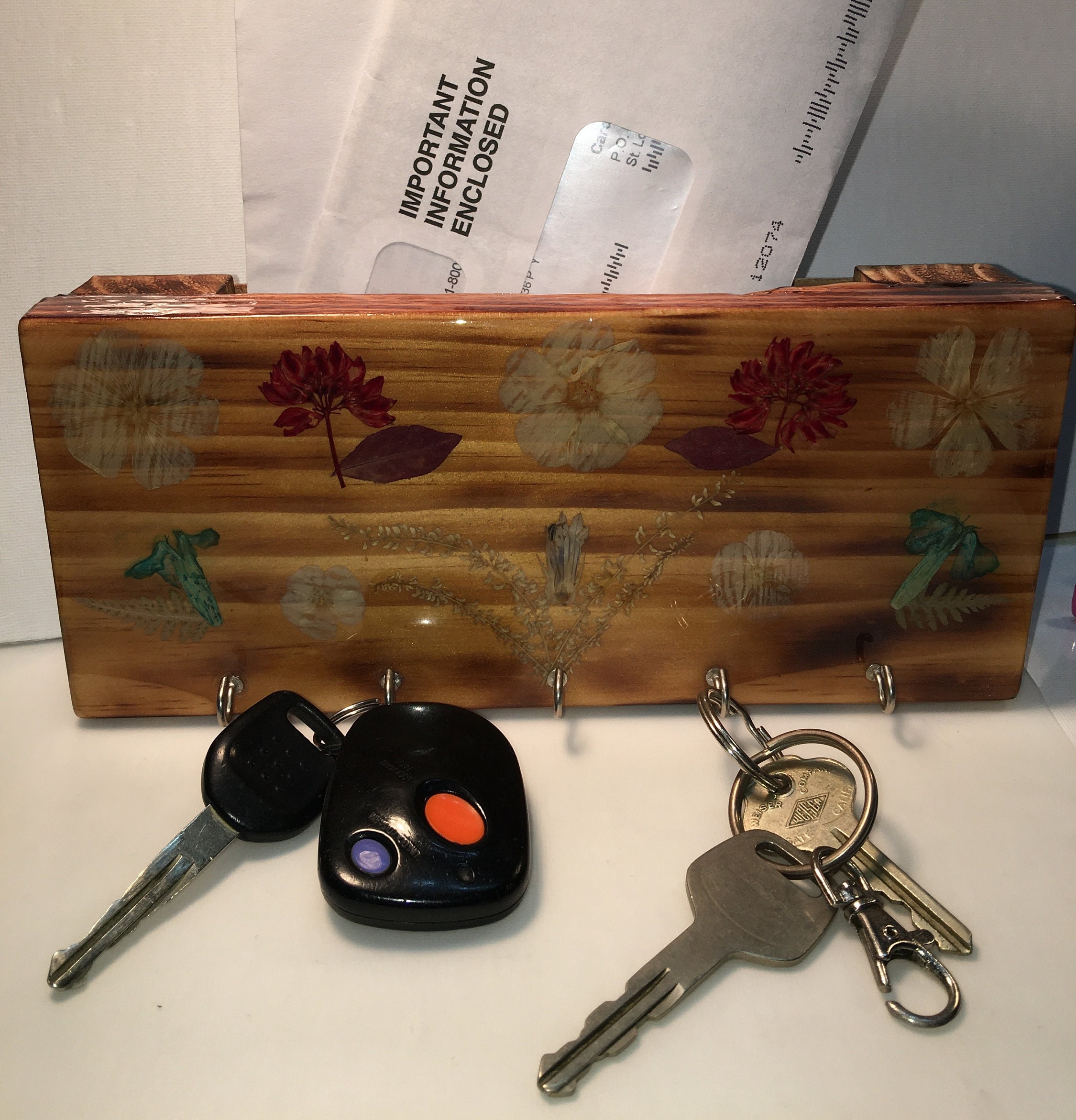 Minimalist Wooden Key Chain Holder Plus Mail Holder or Cell Phone/gifts ...