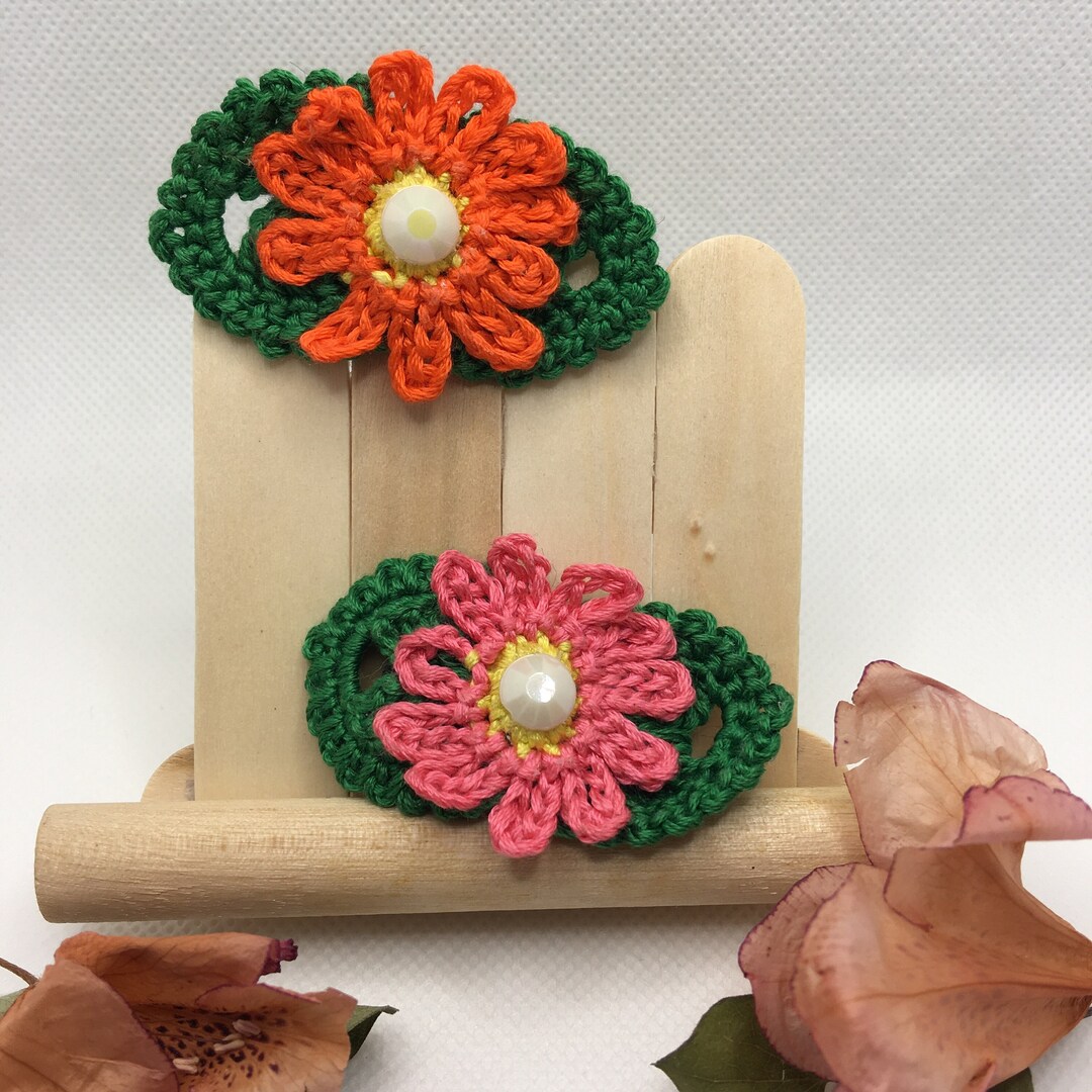 Crochet Flower Brooches/pink Flower Brooch/orange Flower Brooch/usa ...