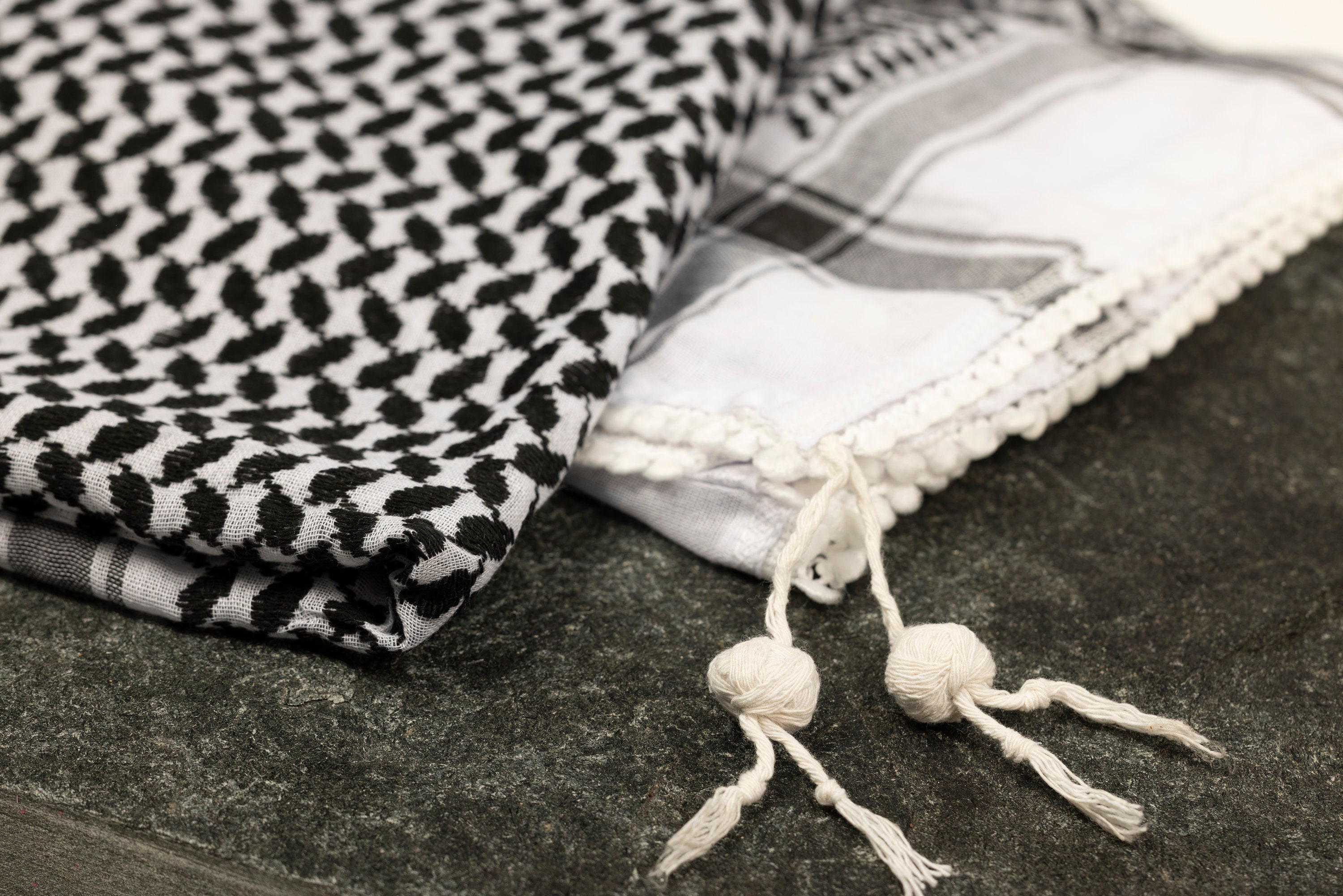 Palestine Black and White Keffiyeh Scarf With White Tassel's for Winter ...