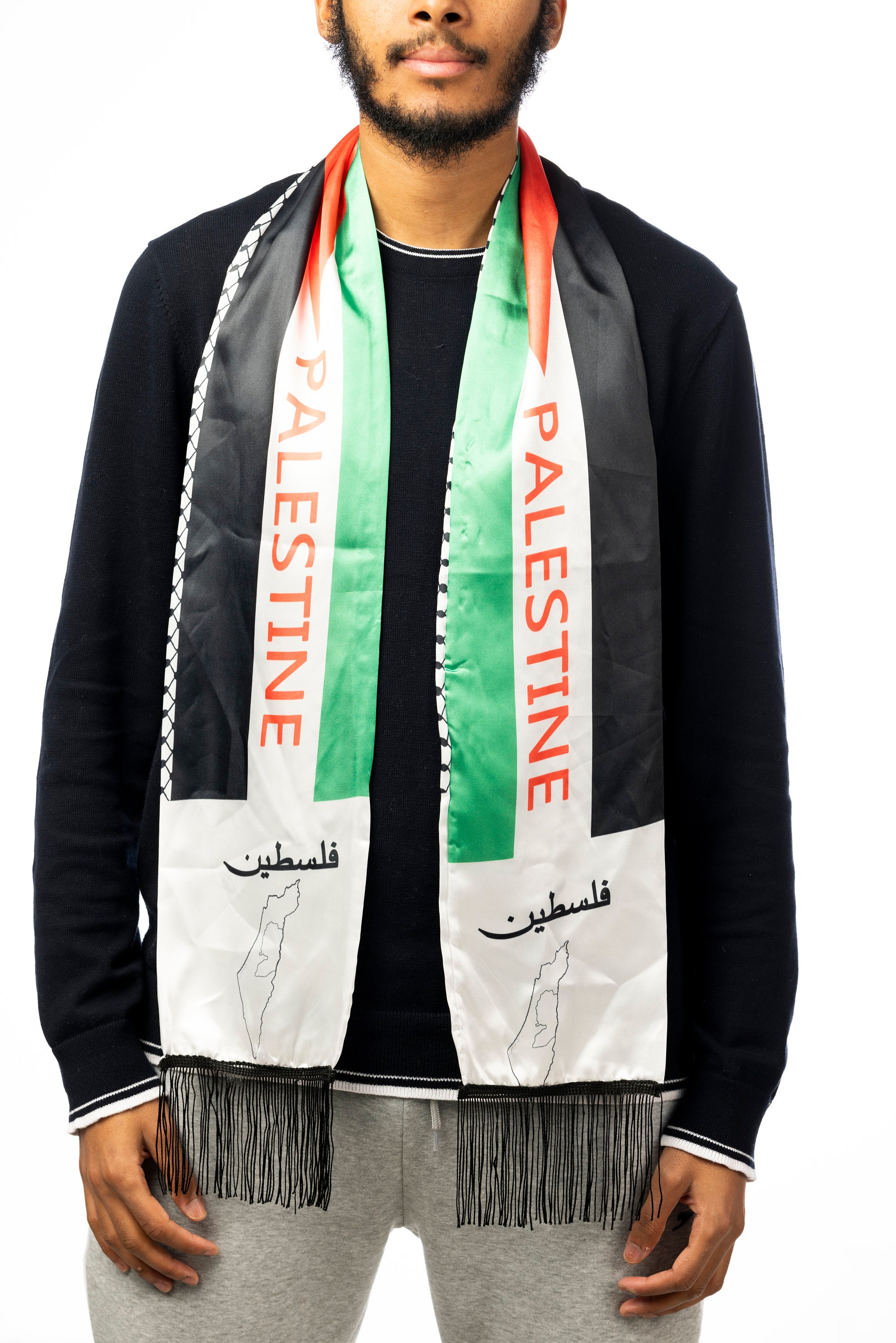 Palestine Flag Keffiyeh Al Aqsa Scarf Neck Warmer With Black Tassel's ...