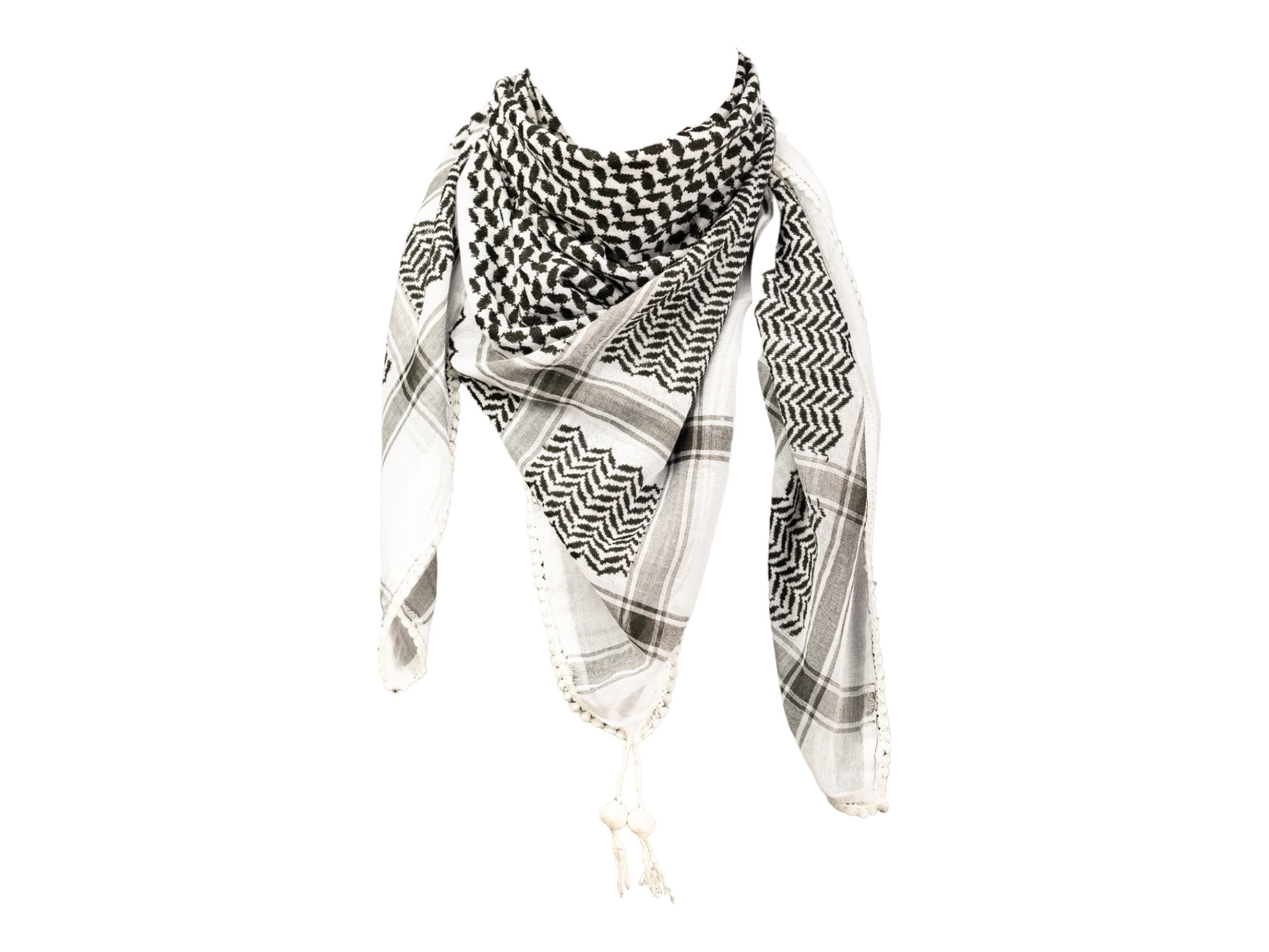 Palestine Black and White Keffiyeh Scarf With White Tassel's for Winter ...