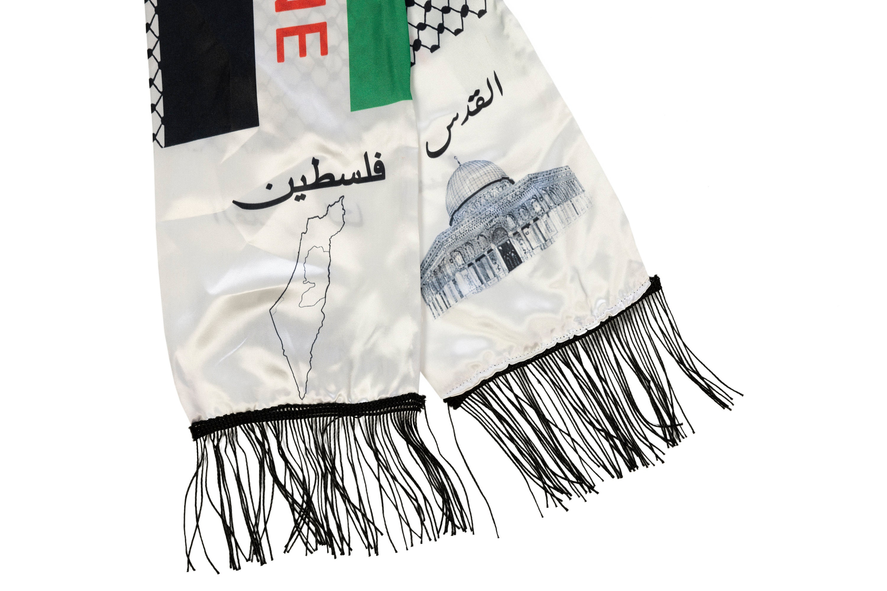 Palestine Flag Keffiyeh Al Aqsa Scarf Neck Warmer With Black Tassel's ...
