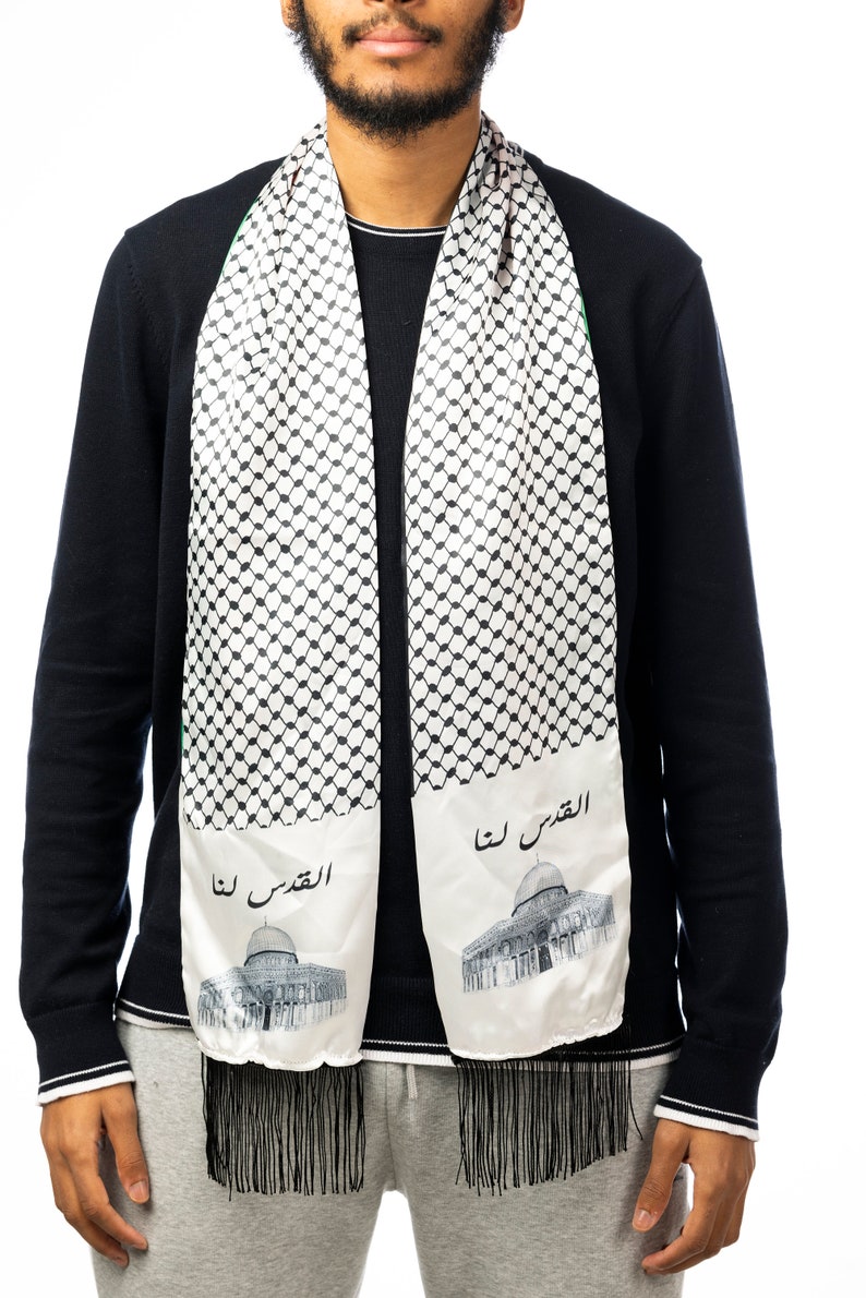 Palestine Flag Keffiyeh Al Aqsa Scarf Neck Warmer With Black Tassel's ...