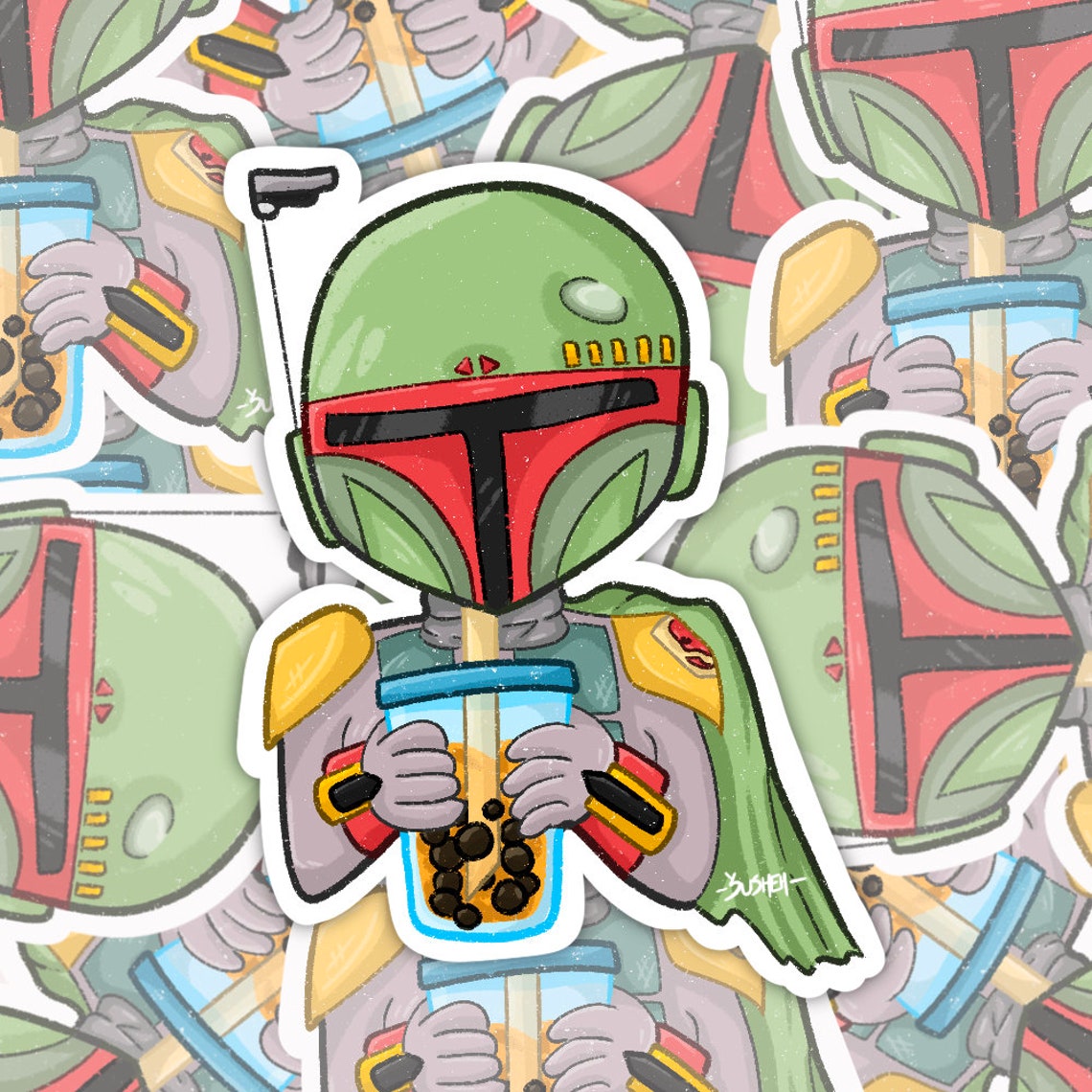 Boba Fett Drinking Boba Tea | 3 Inch | Vinyl Matte Sticker - Etsy