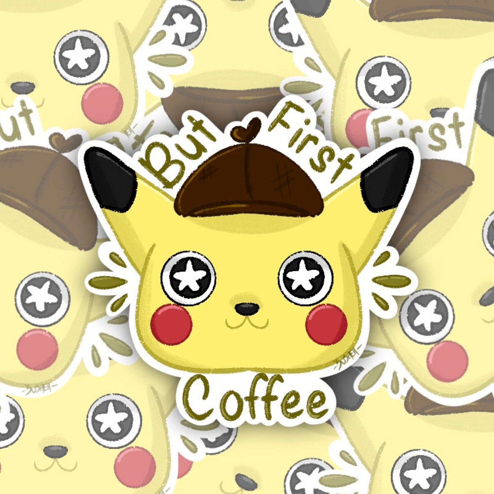 Detective Pikachu | "But First, Coffee" | 3 inch | Vinyl Matte Sticker ...