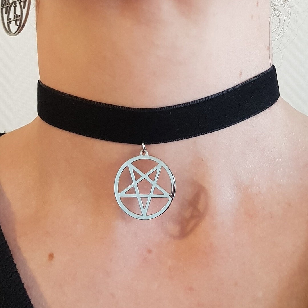 Satanic Pentacle Choker, in Black Velvet and Stainless Steel - Etsy