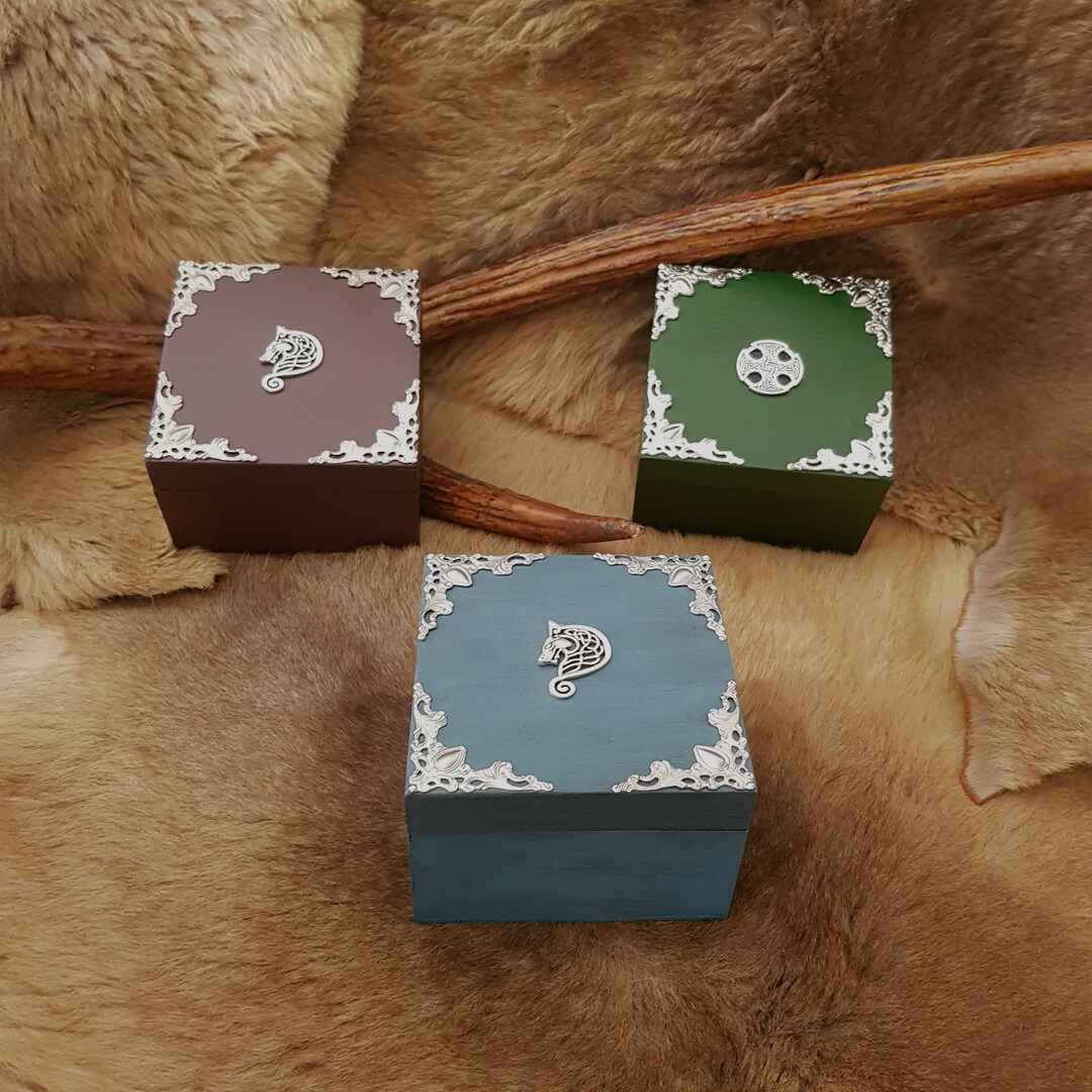 Runes of the Viking Futhark Alphabet With Its Wooden Storage Box, Blue ...