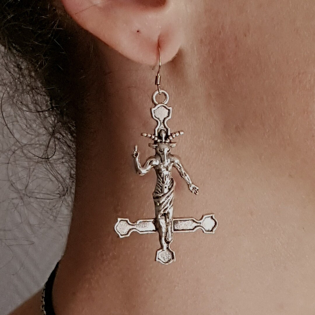 Baphomet on Satanic Cross Earrings - Etsy