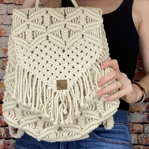 Macrame Backpack Purse Bag Handbag Handmade Fully Lined - Etsy