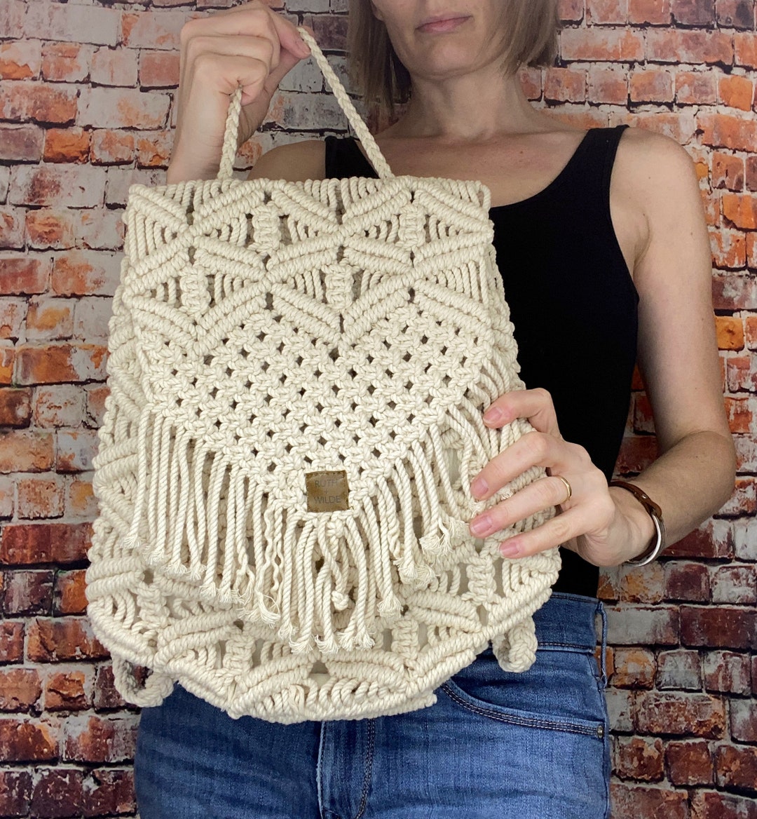 Macrame Backpack Purse Bag Handbag Handmade Fully Lined Boho Teen Tween ...