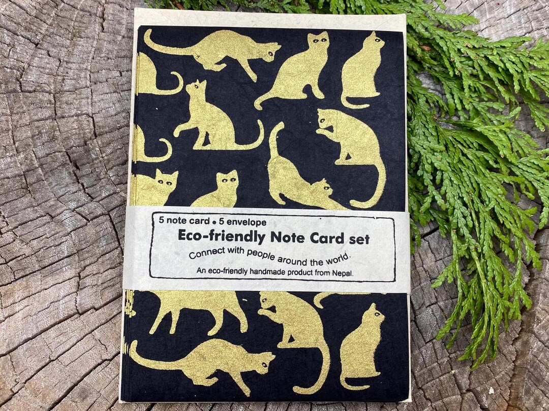 Nepal Greeting Card and Envelope Set: Cats, Eco-friendly Handmade Lokta ...