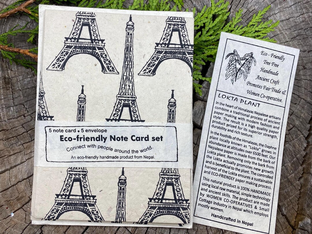 Nepal Greeting Card and Envelope Set: Paris Notecards, Handmade Lokta ...