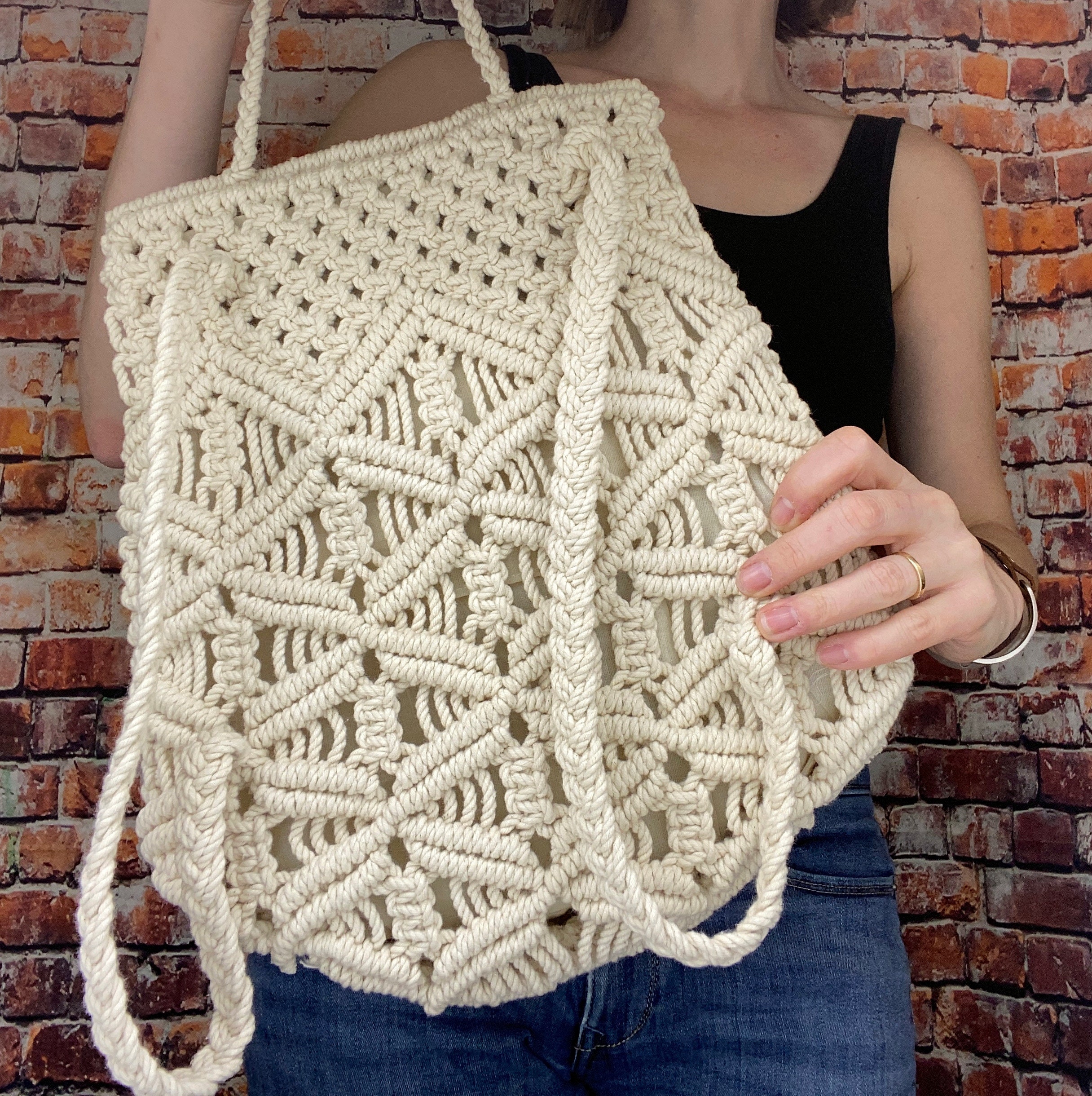 Macrame Backpack Purse Bag Handbag Handmade Fully Lined - Etsy