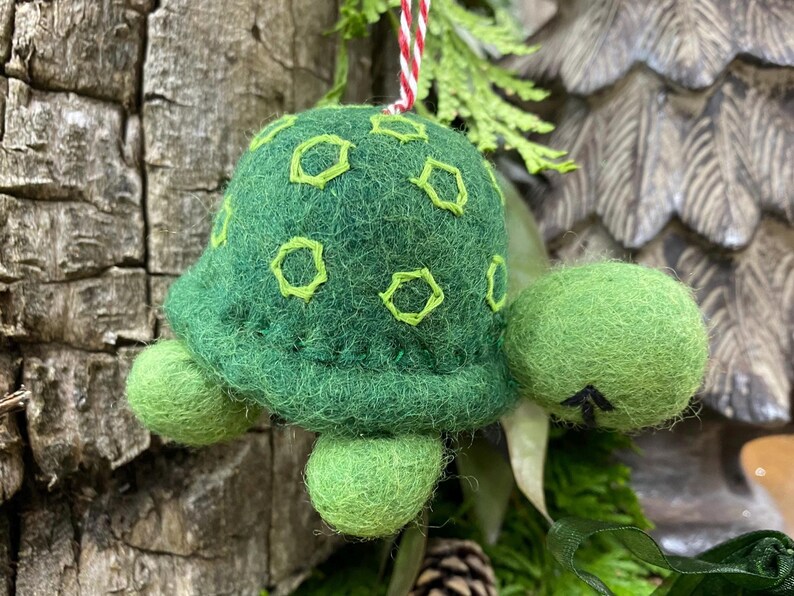 Felted Wool Turtle Christmas Tree Ornament - Land Animal Box Turtle 100 ...