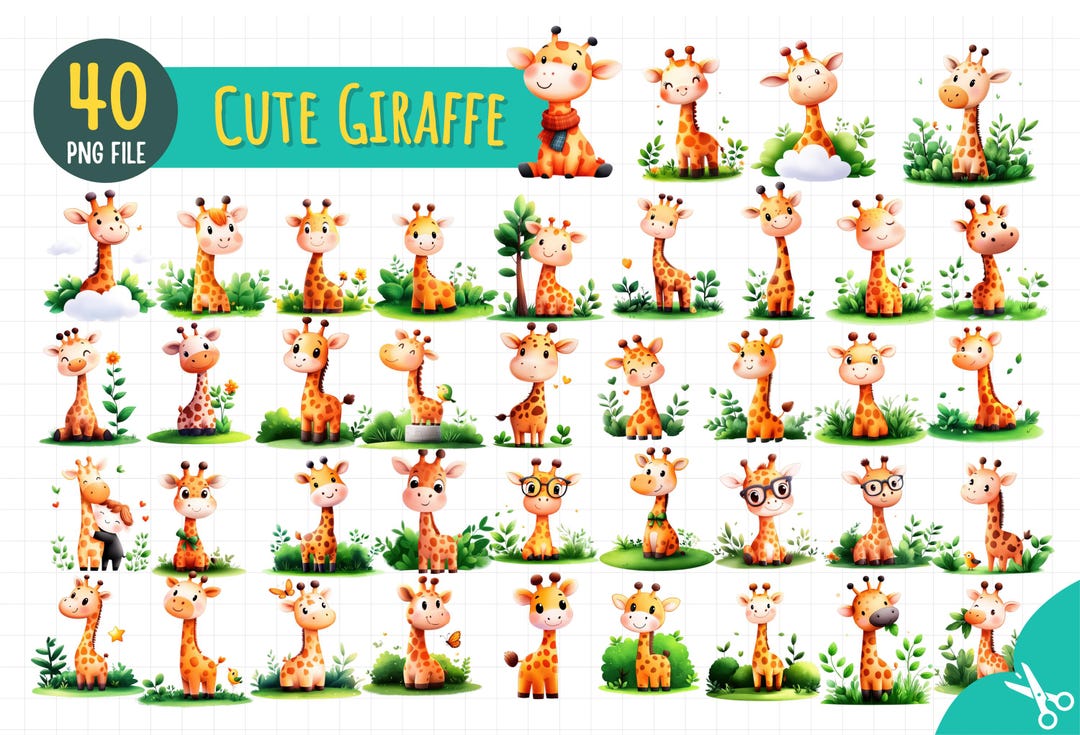 40 Cute Giraffe PNG Clipart | Baby Giraffe Digital Download | Safari ...