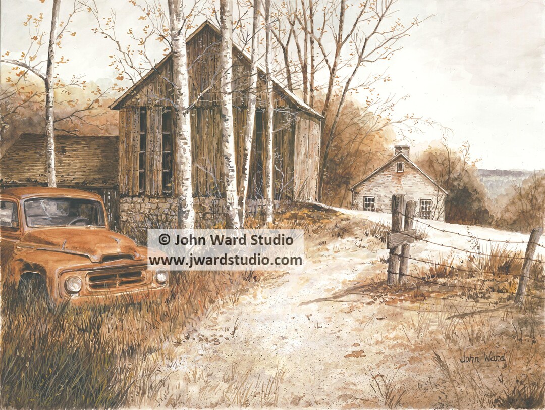 Old Rusty Red Truck Art Print by John L. Ward, Red Pickup Truck and ...