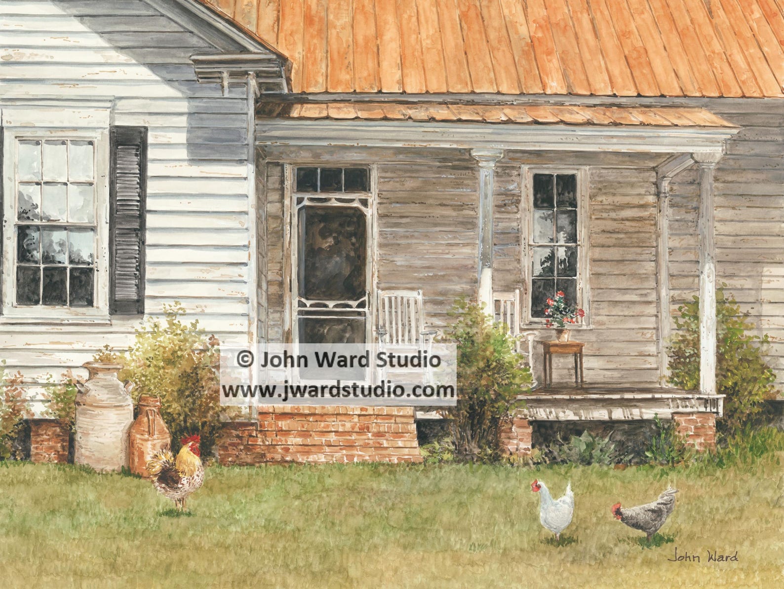 Front Porch Picking Art Print by John L. Ward, Country Primitive White ...
