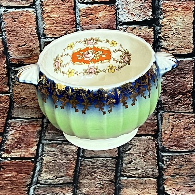 Vintage Leigh Ware Leigh Potters Inc USA Warranted 22K Gold Sugar Bowl ...