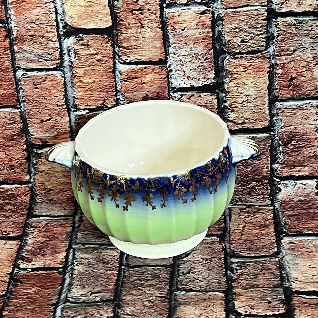 Vintage Leigh Ware Leigh Potters Inc USA Warranted 22K Gold Sugar Bowl ...