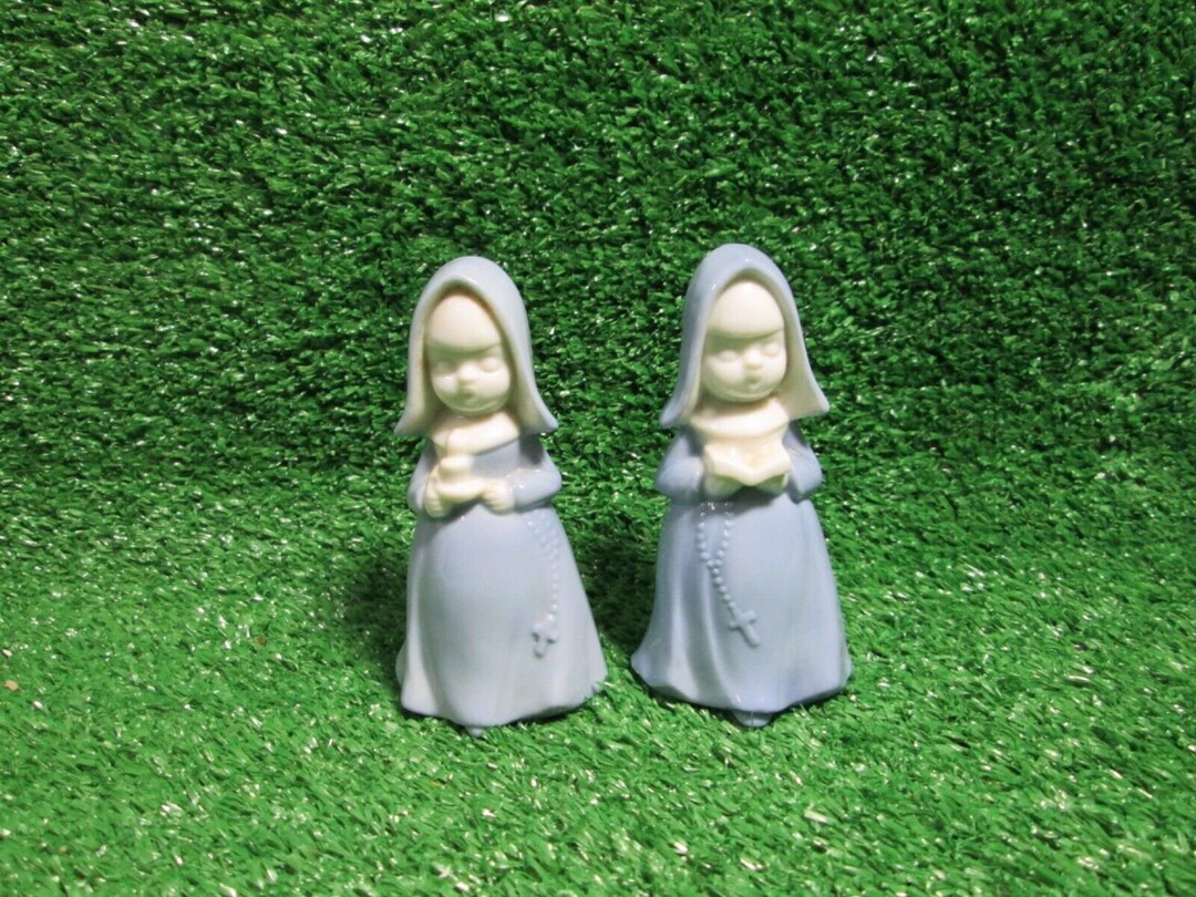 Vintage Brinn Porcelain Blue Nuns With Candle & Book Set of 2 - Etsy