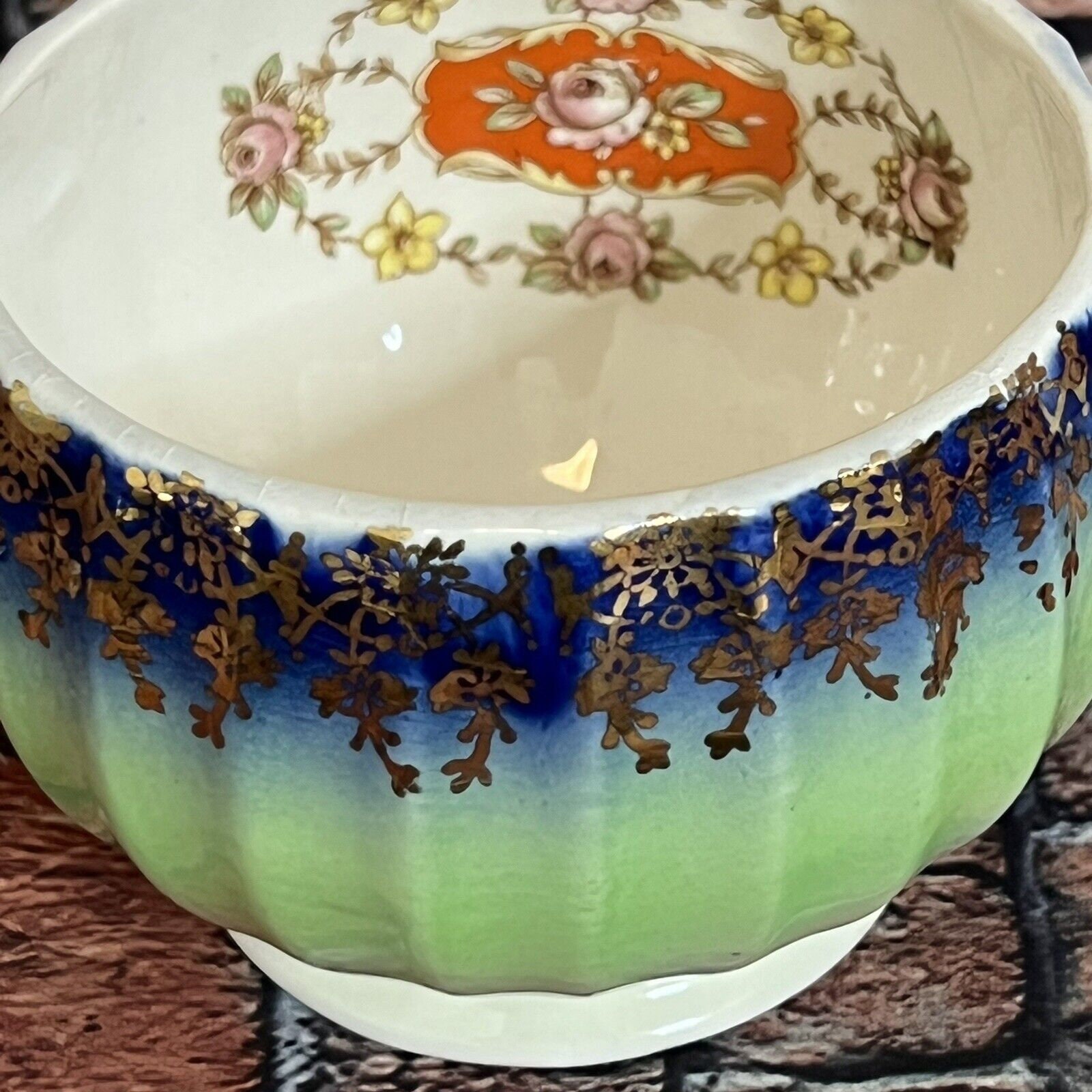Vintage Leigh Ware Leigh Potters Inc USA Warranted 22K Gold Sugar Bowl ...
