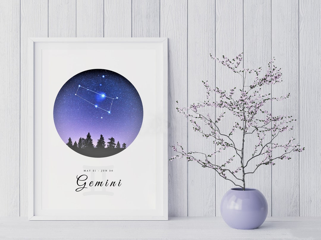 Valentines Printable Gemini Zodiac Star Sky Forest Wall Art, Gemini ...