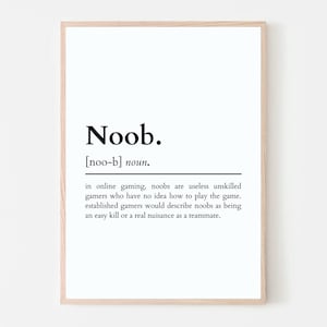 Noob Definition Print | Game Room Wall Art | Gaming Prints | Gamer ...