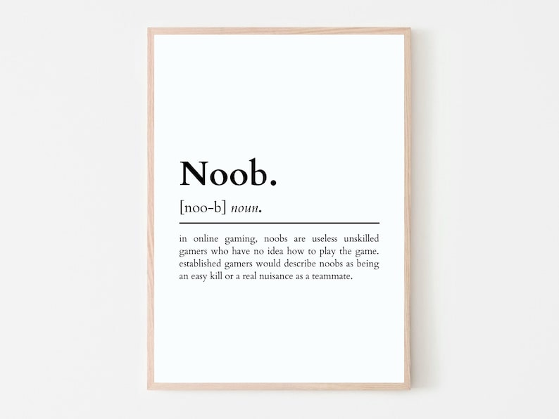 Noob Definition Print Game Room Wall Art Gaming Prints Gamer Gifts Boys ...