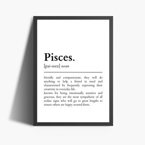 Pisces Definition Print | Zodiac Prints | Zodiac Wall Art | Pisces Wall ...
