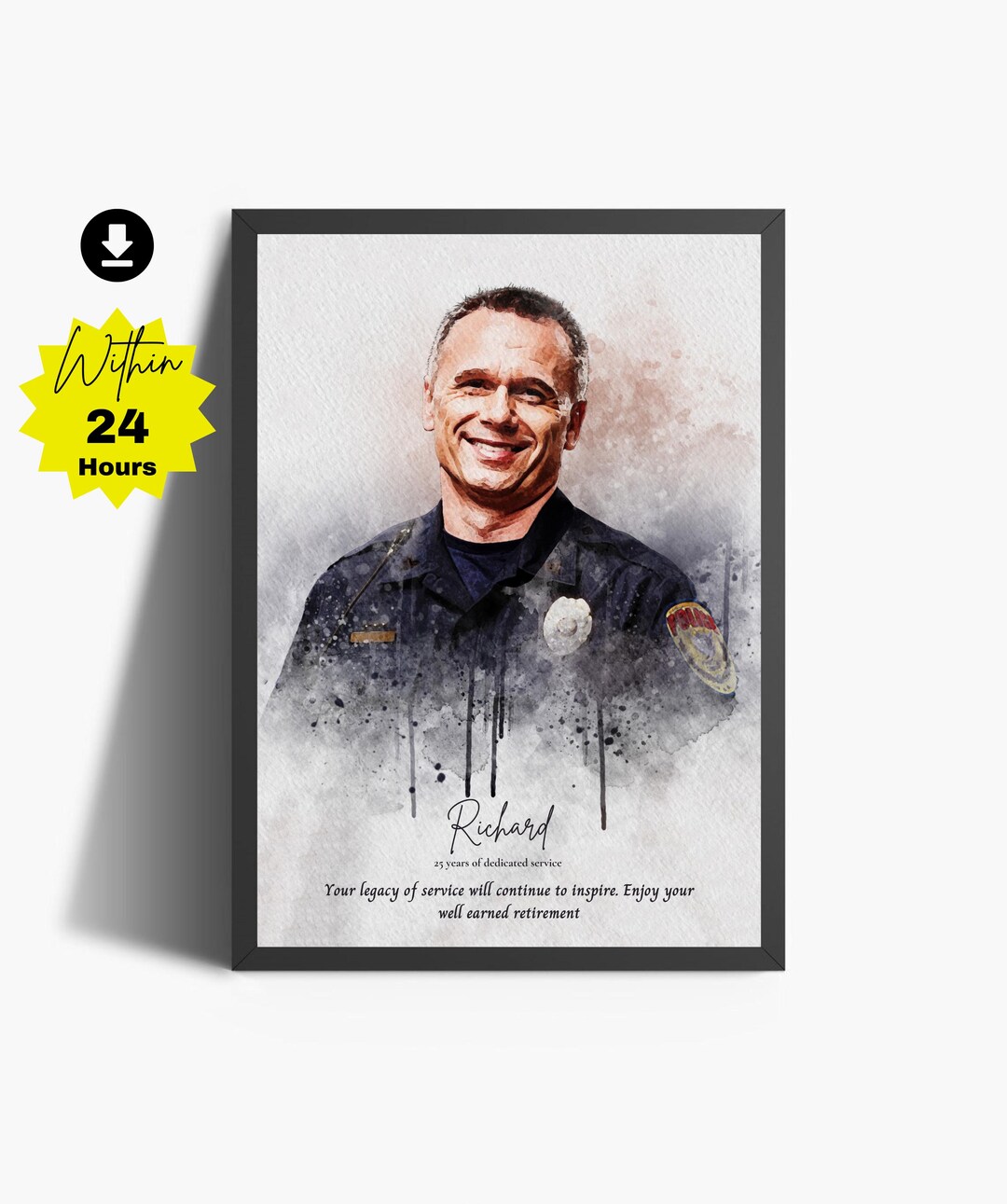 Custom Police Officer Watercolor Portrait: Retirement Gift (digital ...