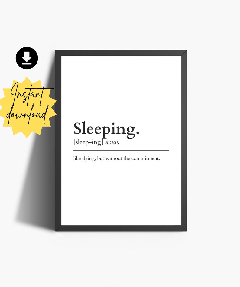 Sleeping Definition Print | Bedroom Wall Art | Bedroom Decor | Bedroom ...