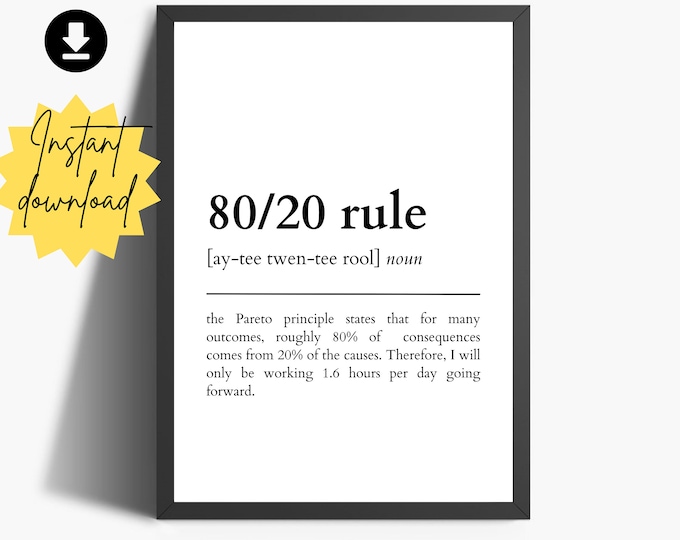 80/20 Rule Definition Print, Definition Poster, 80/20 Rule Definition ...