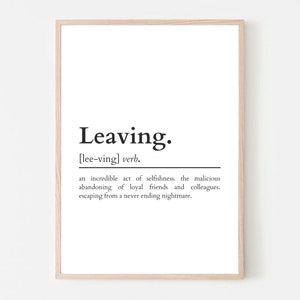 Leaving Definition Print | Farewell Gifts | Gift for Coworker ...