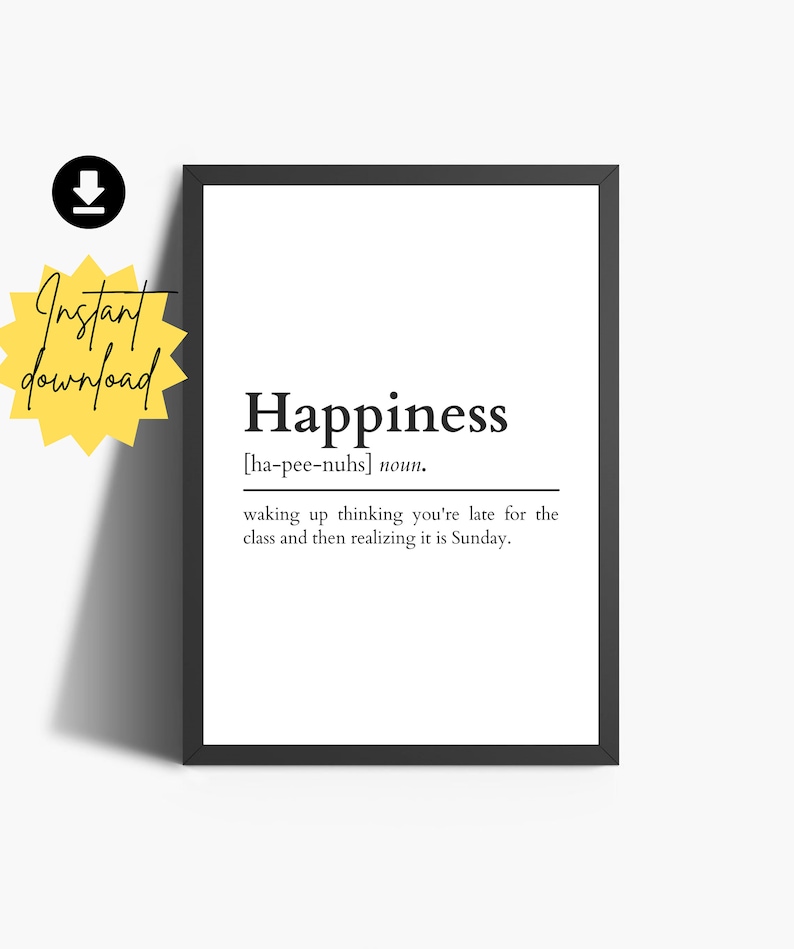 Happiness Definition Print: Dictionary Typography Art (digital Download ...