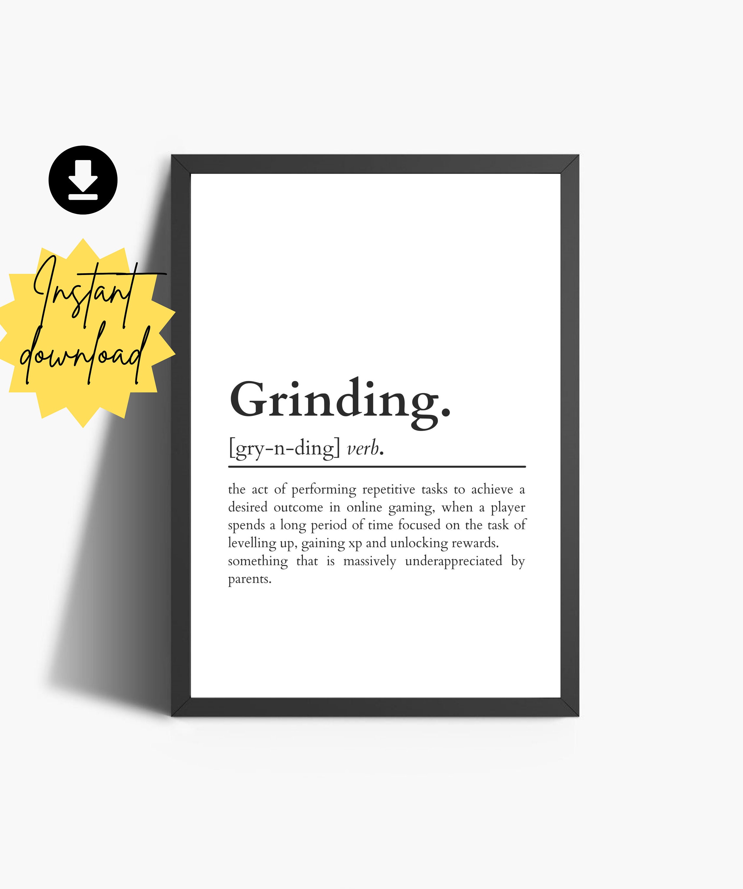 Grinding Definition Print | Gaming Wall Art | Dictionary Style ...