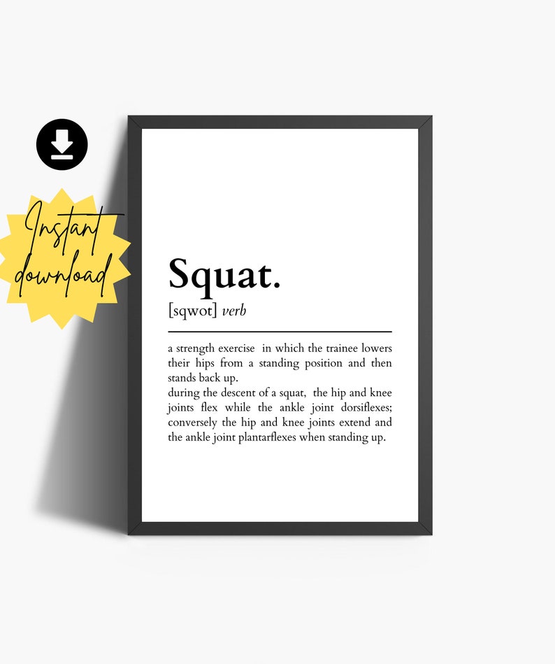 Squat Definition Prints | Gym Wall Art | Workout Motivation | Fitness ...